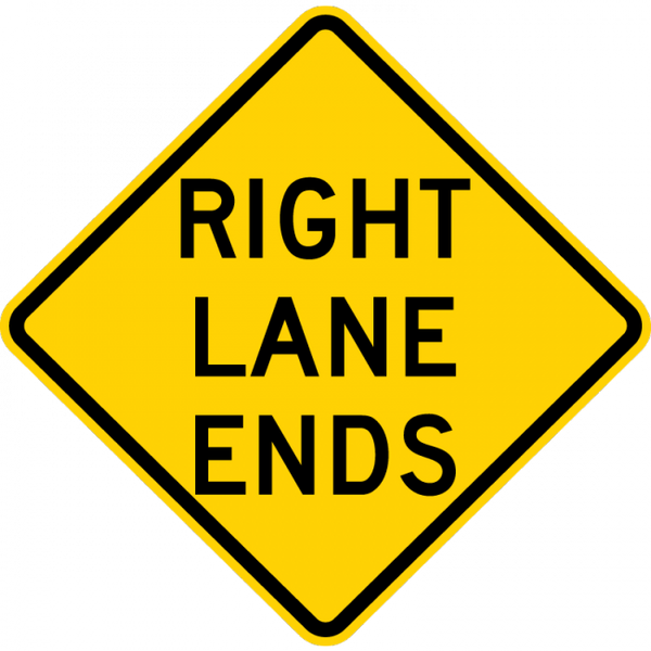W9-1-Left (Right) Lane Ends Sign – Municipal Supply & Sign Co.